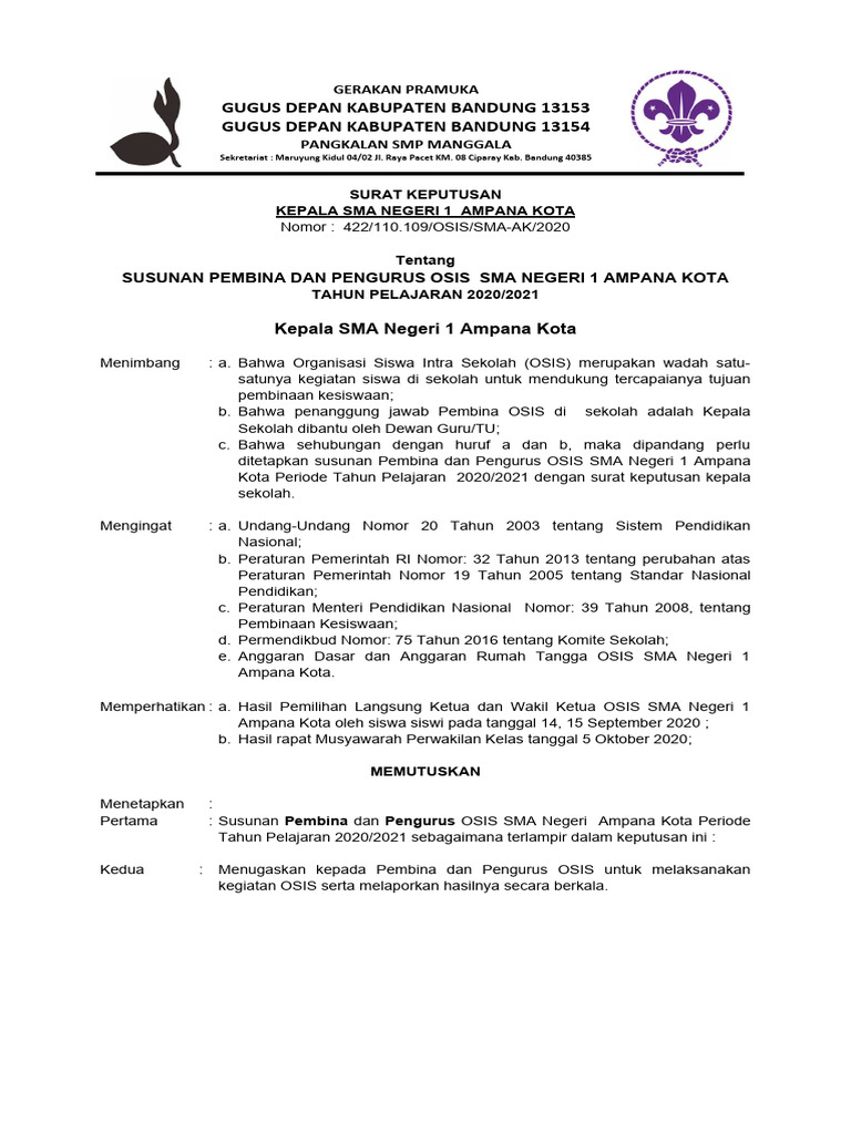 SK Pengurus Osis 2020 21 | PDF | Ilmu Sosial | Sains & Matematika