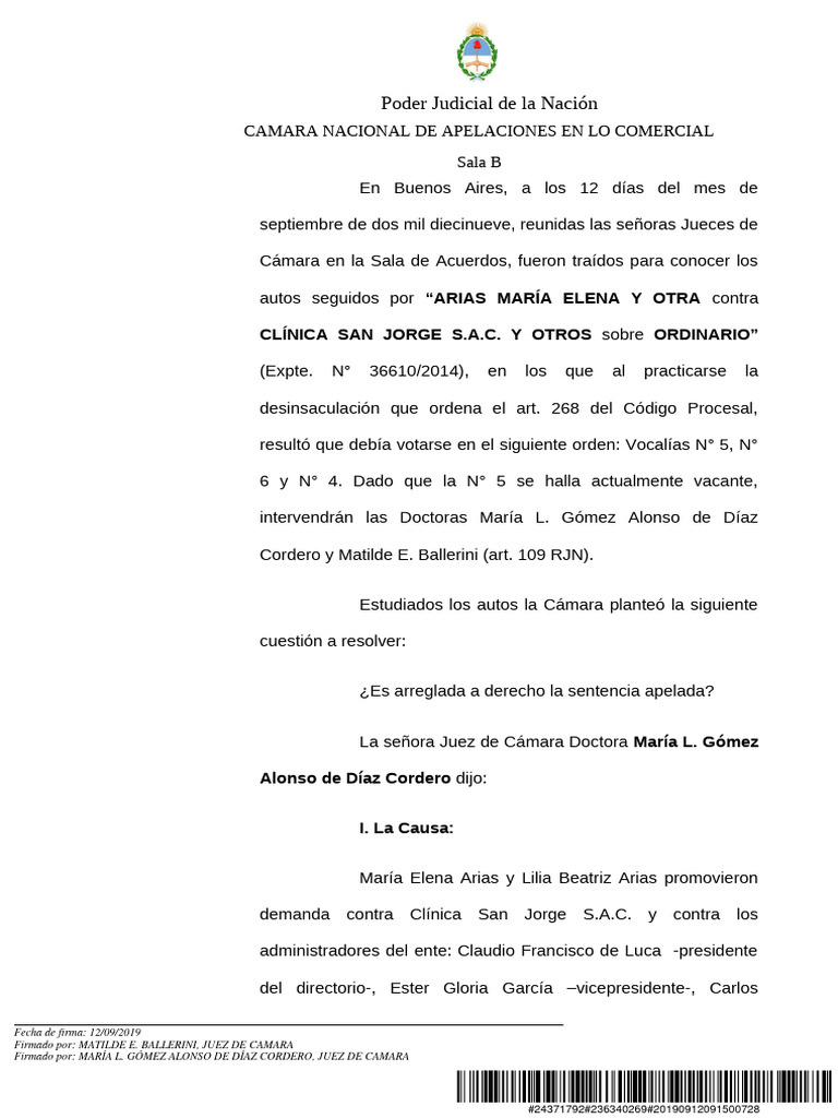 ARIAS MARÍA ELENA Y OTRA Contra Clínica San Jorge | PDF | Sentencia ...