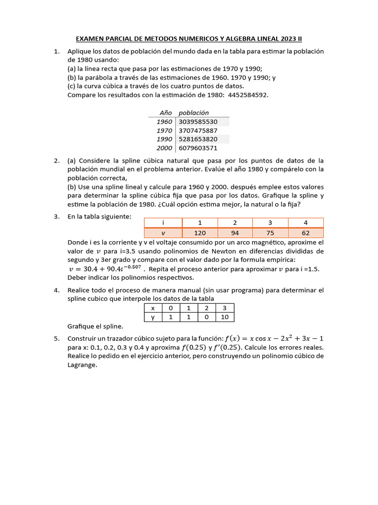 Ii Examen Parcial de Metodos Numericos y Algebra Lineal 2023 Ii | PDF