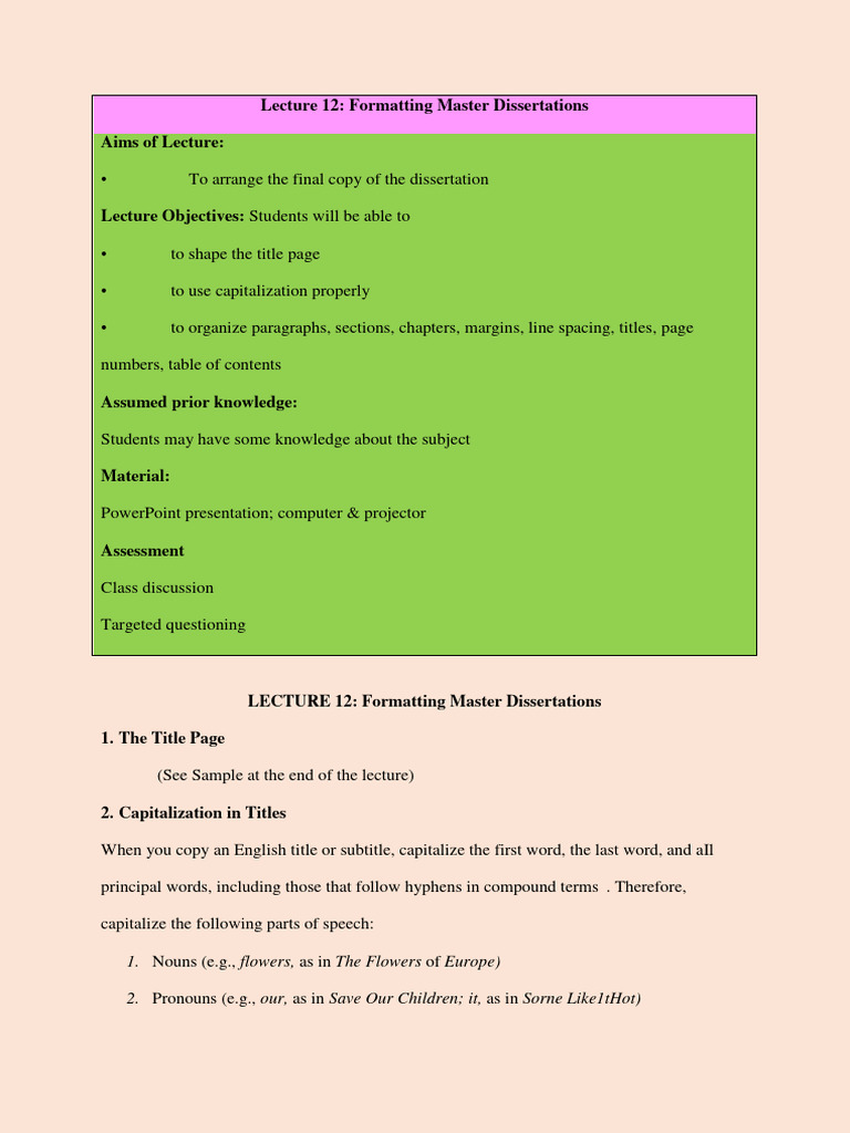 Lecture 12-Formatting Master Dissertations | PDF | Part Of Speech | Linguistics
