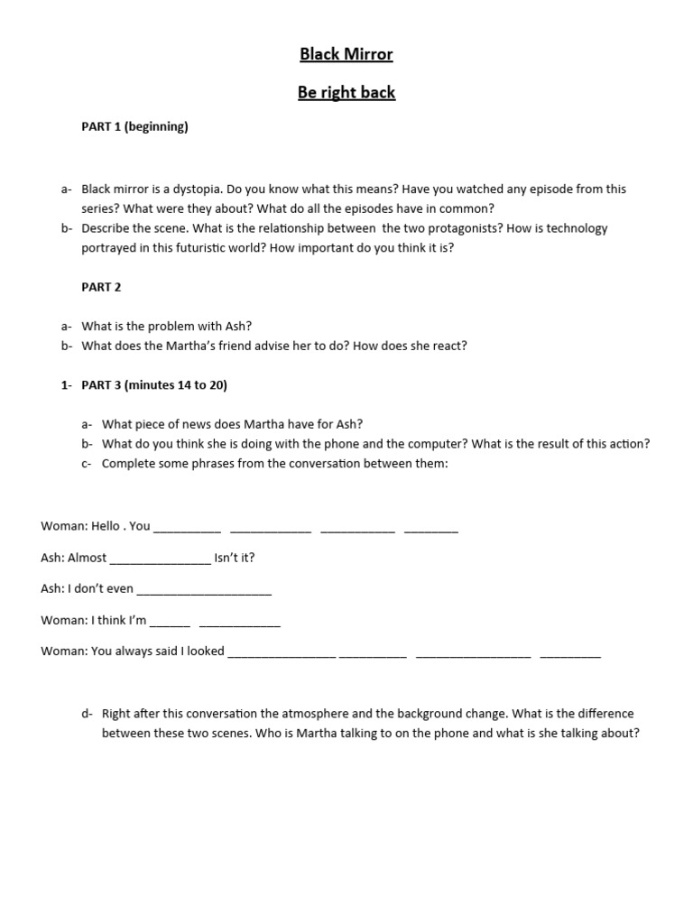 Be Right Back Worksheet | PDF | Language Arts & Discipline
