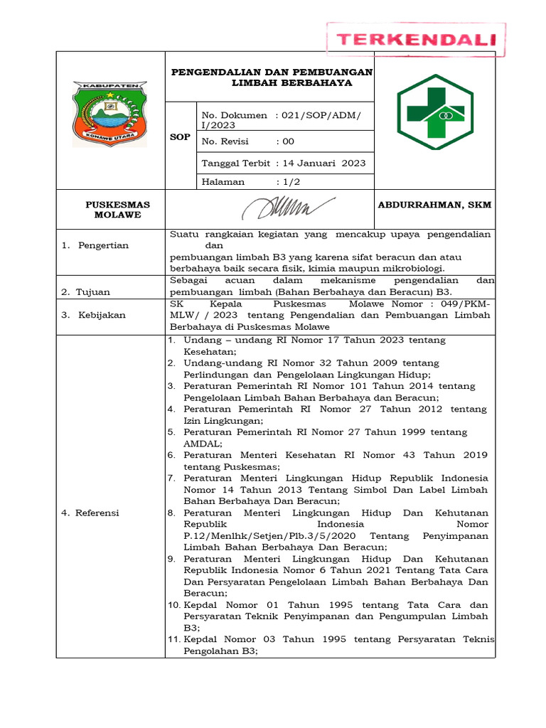 4.1.4.3.b.2 File 3 SOP PENGENDALIAN DAN PEMBUANGAN LIMBAH BERBAHAYA | PDF