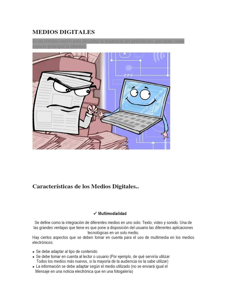 CARACTERISTICAS DE MEDIOS DIGITALES | PDF | Hipertexto | ciberespacio