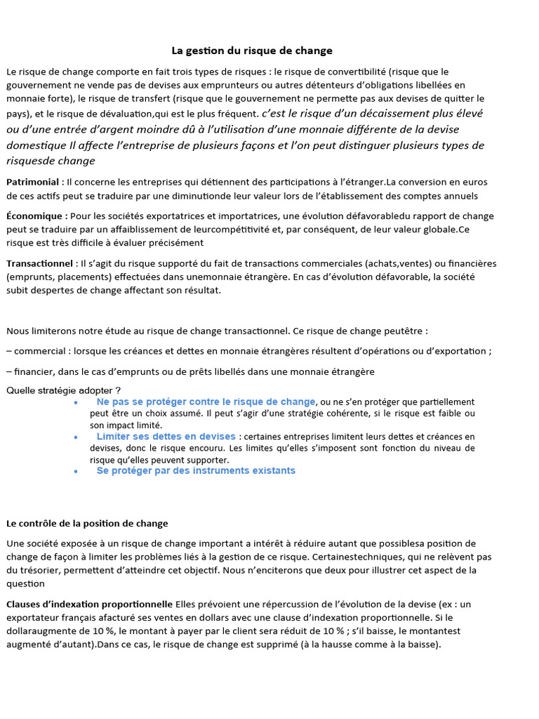 Gestion du risque de change en entreprise | PDF | Option (Finance) | Argent