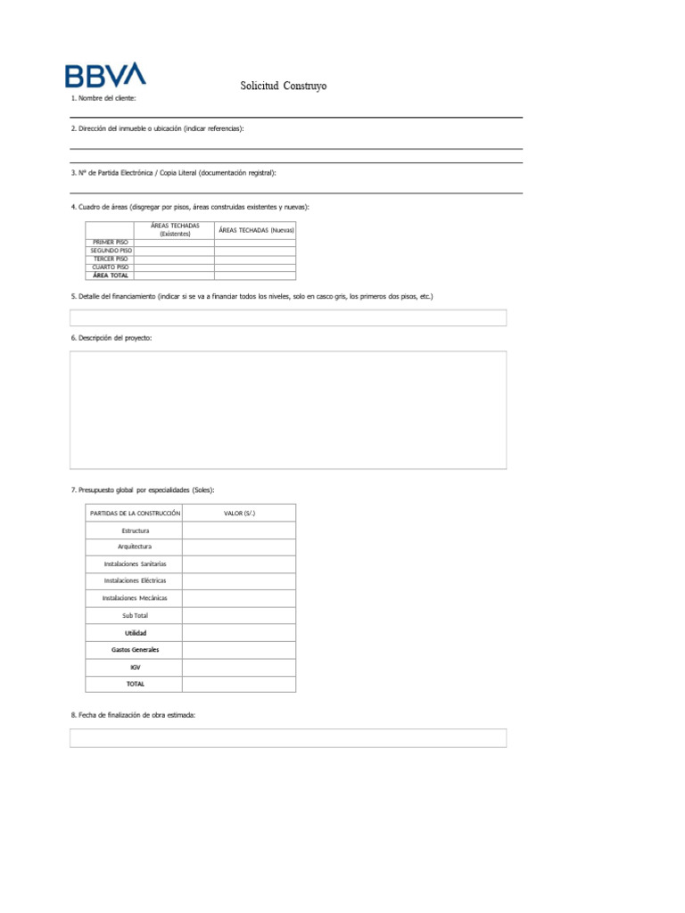 Solicitud Construyo BBVA | PDF