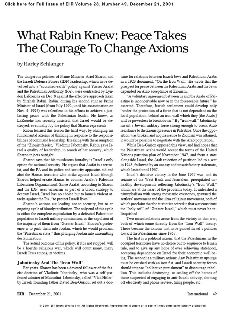 What Rabin Knew - Peace Takes Courage To Change Axioms - Harley Schlanger | PDF | Yitzhak Rabin ...