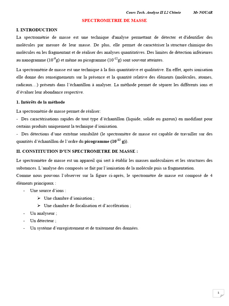 Introduction à la spectrométrie de masse | PDF | Spectrométrie de masse ...