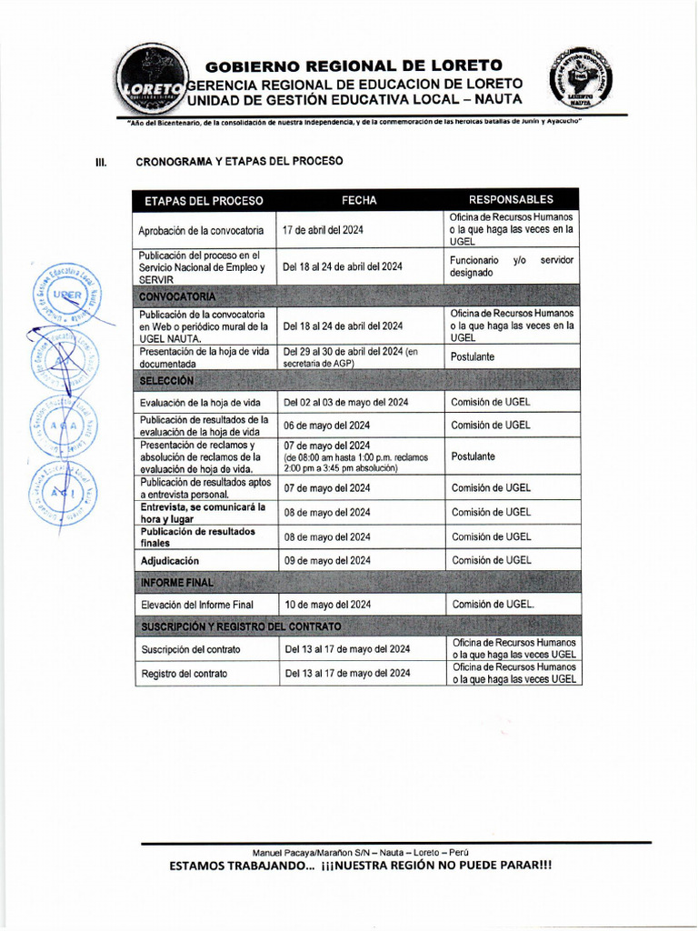 Cronograma Ugel Nauta | PDF