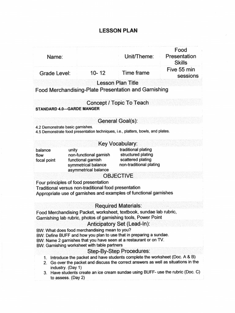 Food Presentation Lesson | PDF