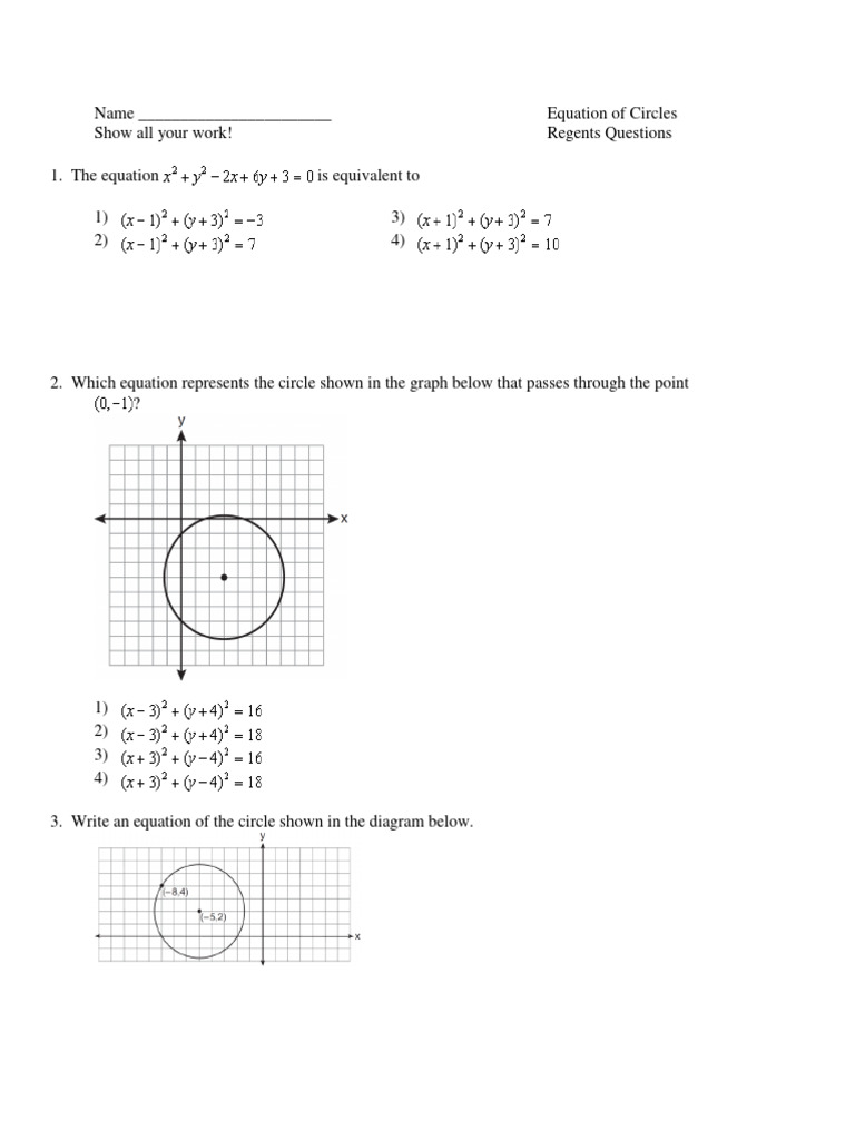 Circle Equation Practice Problems | PDF