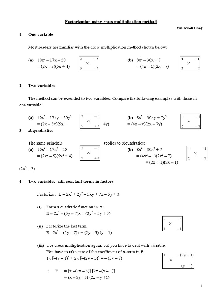 10 - Factorization Using Cross Multiplication | PDF | Mathematical Analysis | Computational Science
