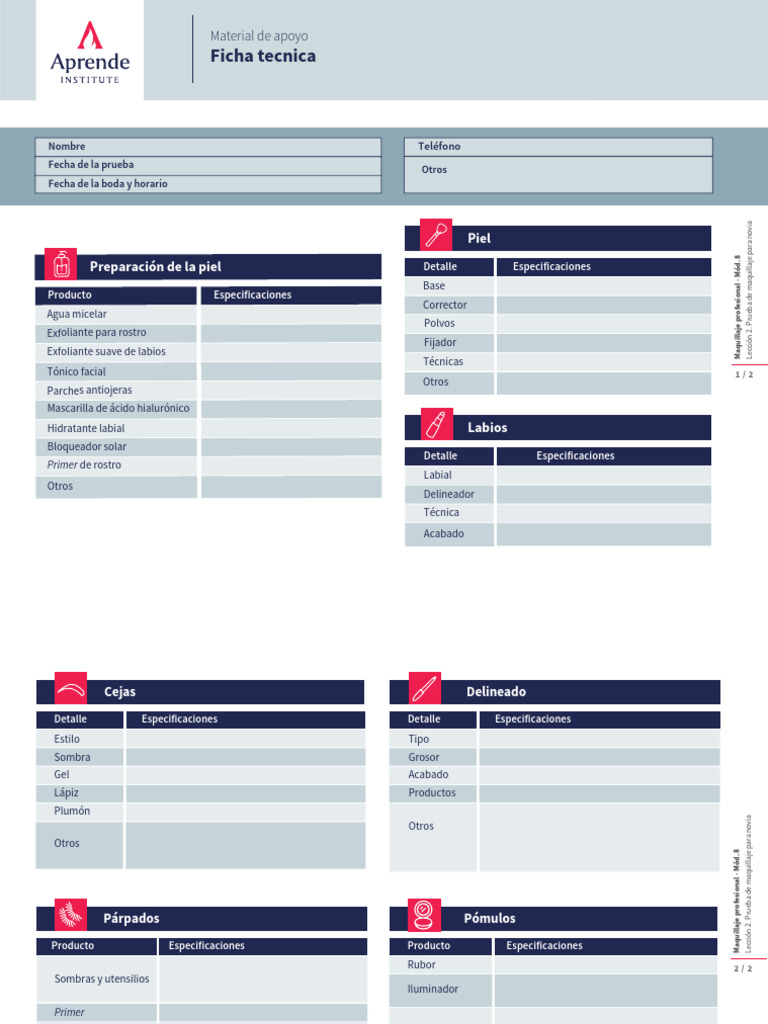Ficha Técnica de Maquillaje | PDF | Productos cosméticos | Piel