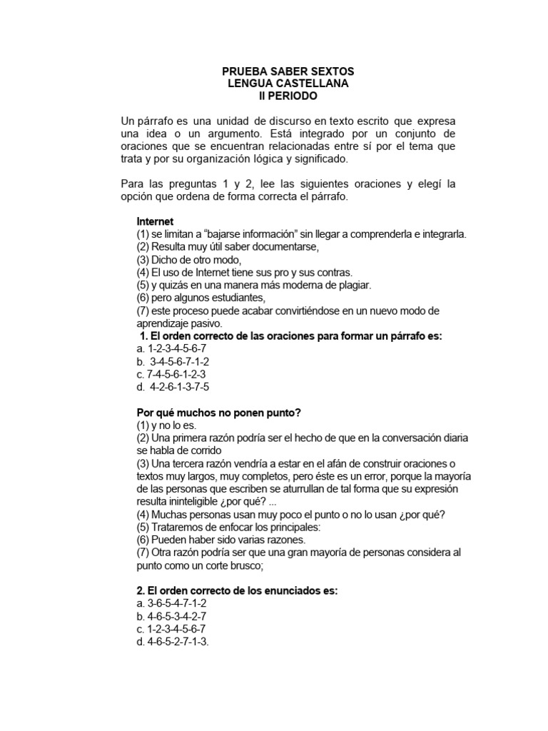 Saber Sexto Periodo 2 | PDF | Razón