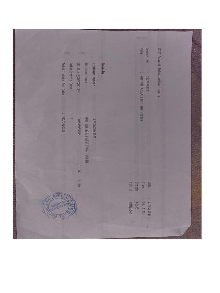 Penyata Akaun Wan Azila Binti Wan Hussin Copy Copy | PDF