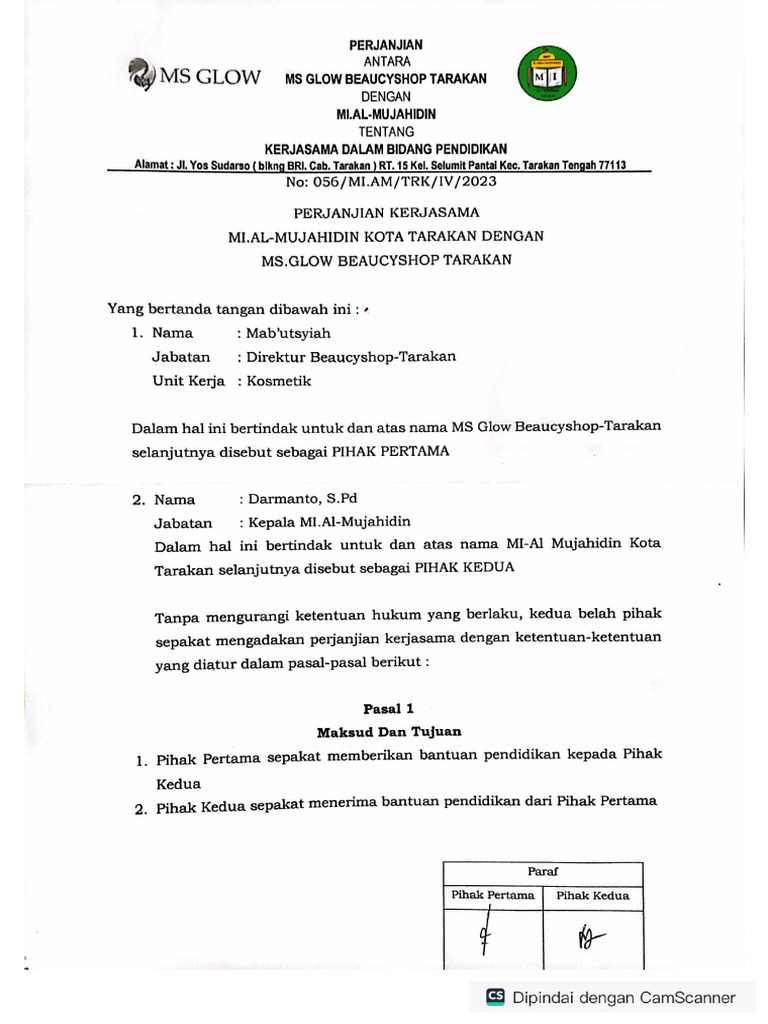 Surat MOU Dengan MS Glow | PDF