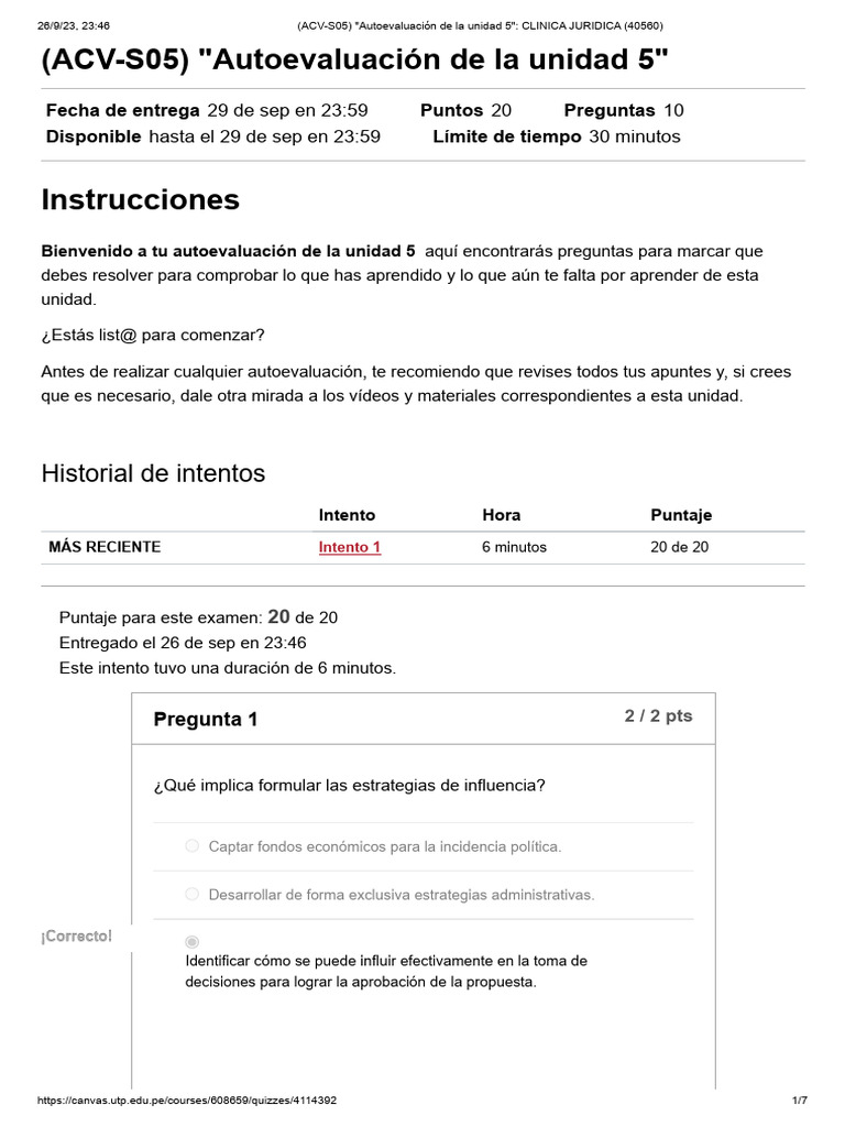 (ACV-S05) - Autoevaluación de La Unidad 5 - CLINICA JURIDICA (40560) | PDF | Toma de decisiones ...