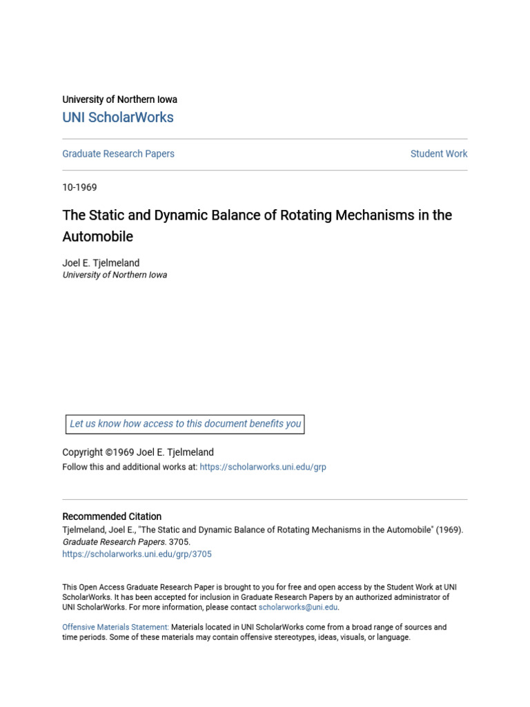 The Static and Dynamic Balance of Rotating Mechanisms in The Auto | PDF ...