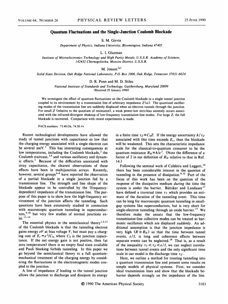 Quantum Fluctuations in Coulomb Blockade | PDF | Quantum Tunnelling ...