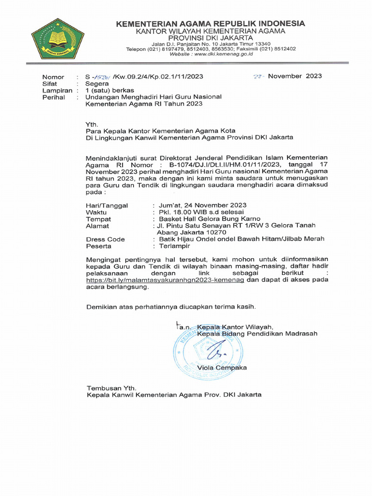 Undangan Menghadiri Upacara Hari Guru Nasional TGL 24 Nop 2023 | PDF