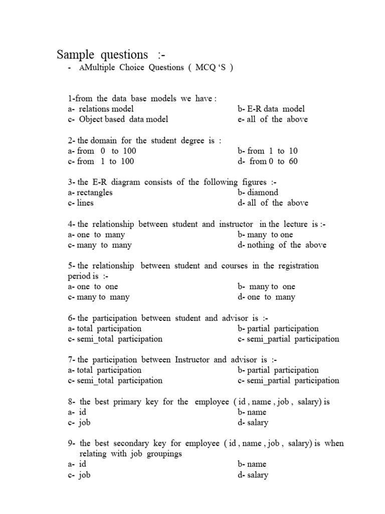 Sample Questions - Data Base | PDF | Hard Disk Drive | Databases