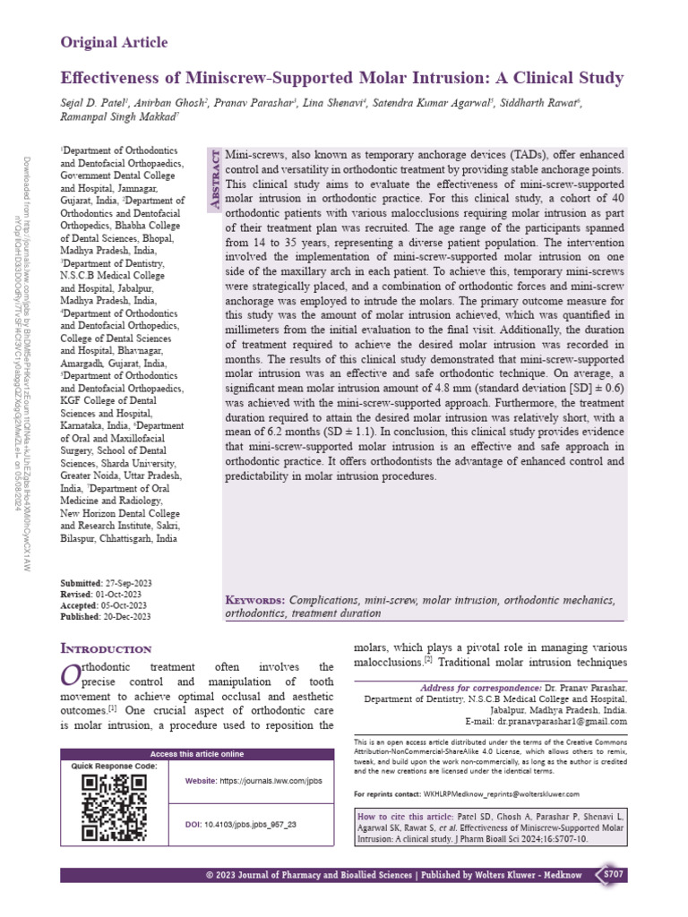Mini-Screw Molar Intrusion Study Results | PDF | Orthodontics | Dentistry