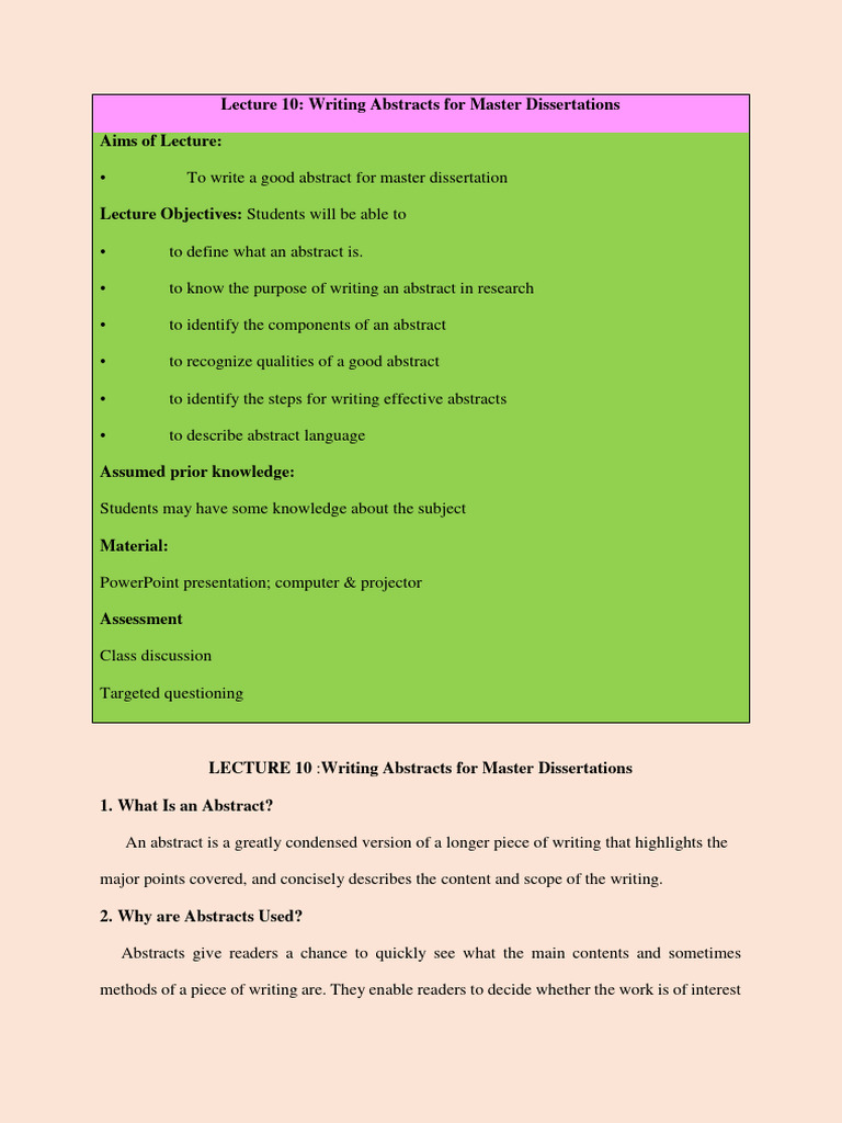 Master Dissertation Abstract Writing Guide | PDF | Thesis | Abstract (Summary)