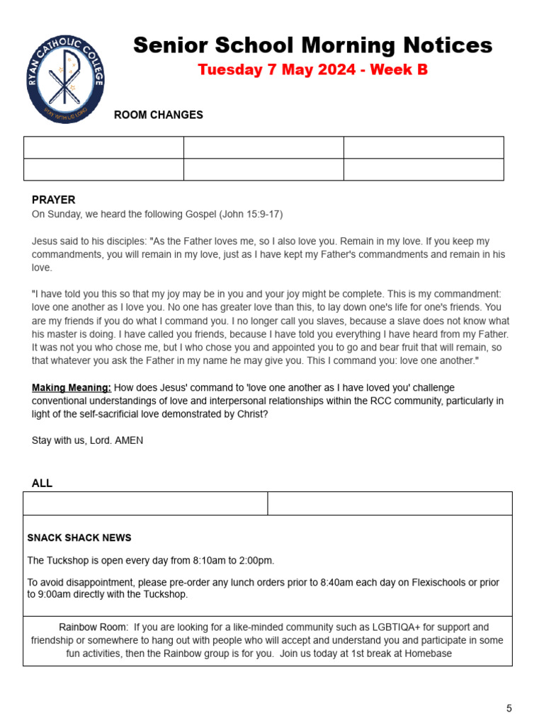 Week 4B Term 2 2024 Senior School Notices | PDF | Language Arts ...