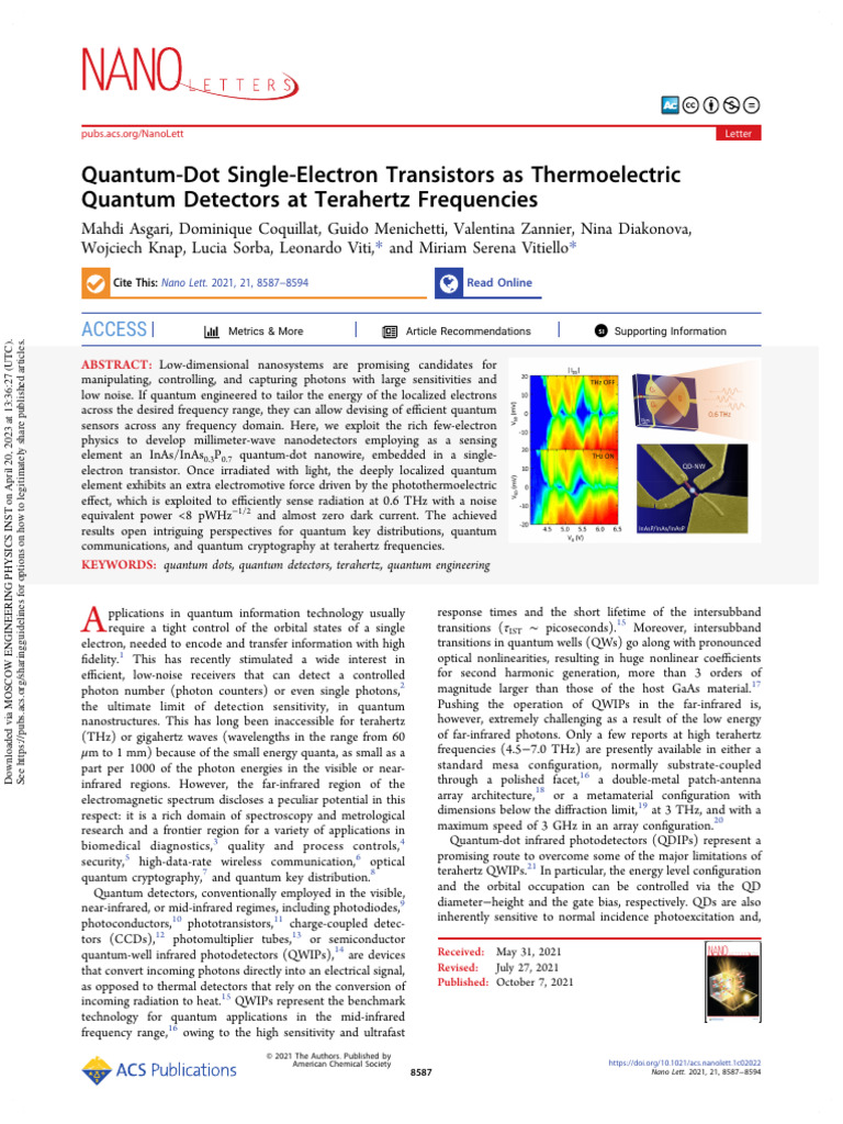 2021 - Quantum-Dot Single-Electron Transistors As Thermoelectric ...