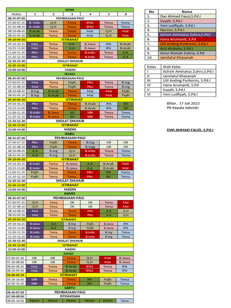 Jadwal Pelajaran Tahun Ajaran 2023-2024 | PDF