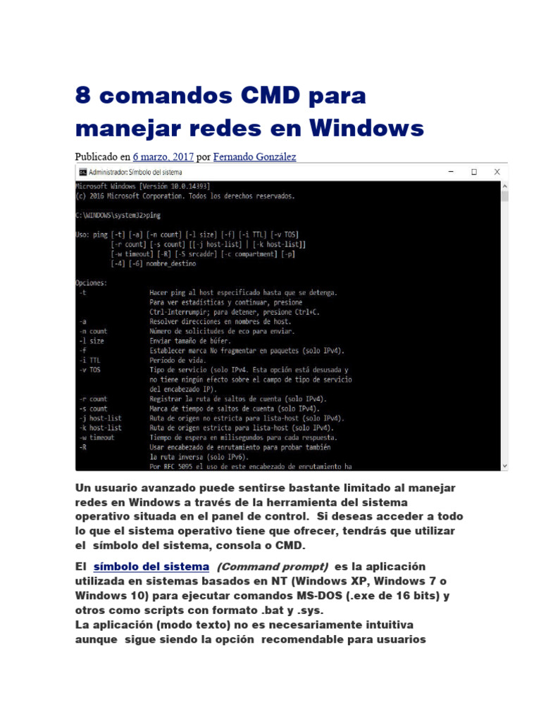 8 Comandos CMD Para Manejar Redes en Windows | PDF | Interfaz de línea de comando | Microsoft ...