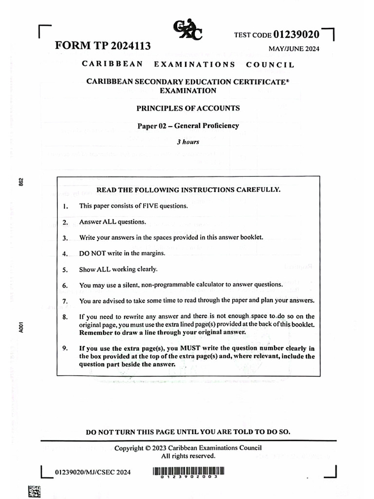 CSEC Principles of Accounts MayJune 2024 Paper 02 Solutions | PDF