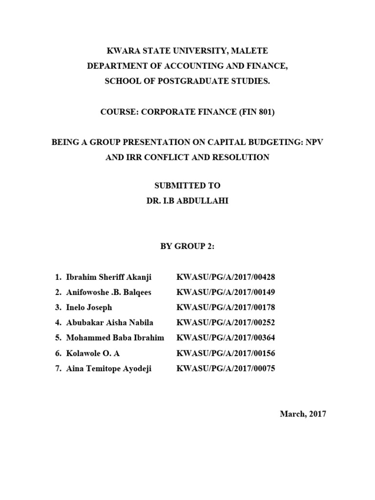DR Abdullahi Assignment 1.docx1 | PDF | Net Present Value | Capital Budgeting