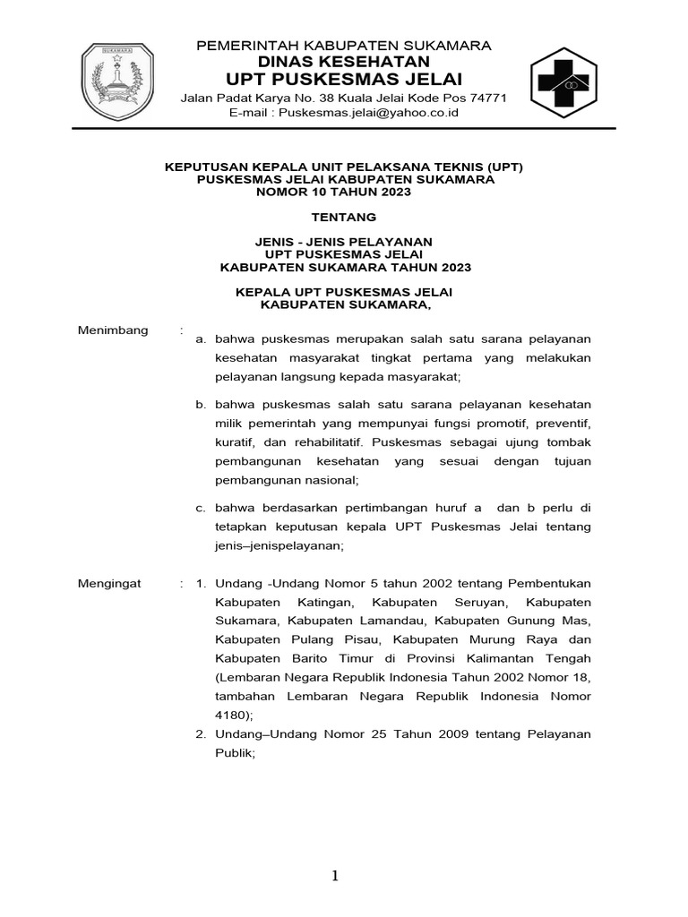 SK Jenis Jenis Pelayanan | PDF