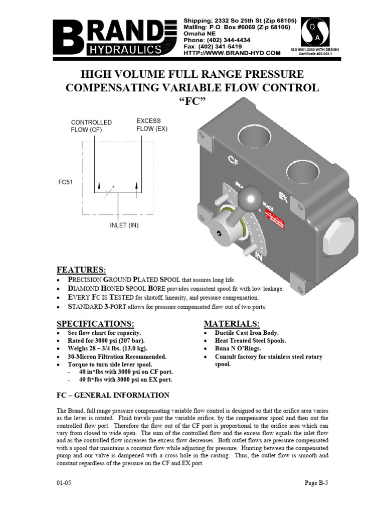High Volume Pressure Control Valve FC | PDF | Pressure | Pump