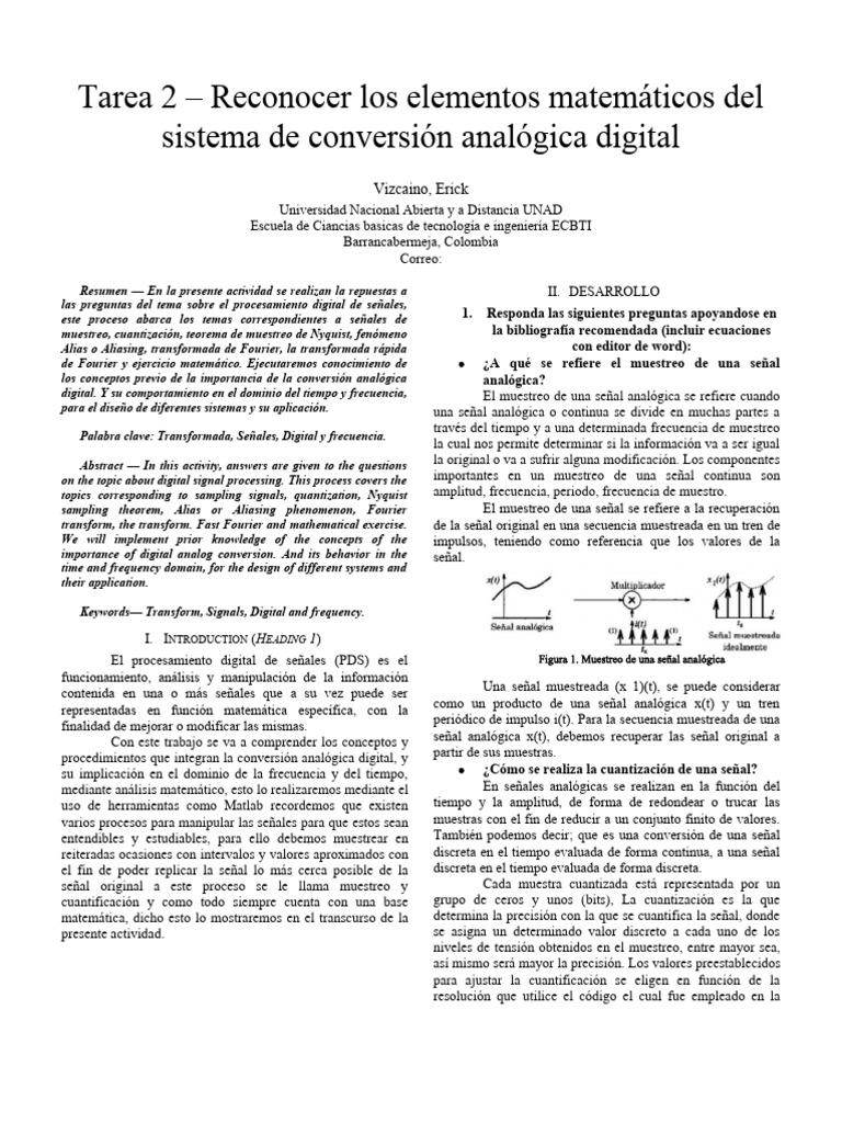 Procesamiento digital de señales- tarea 2 | PDF | Transformada rápida de Fourier | Muestreo ...