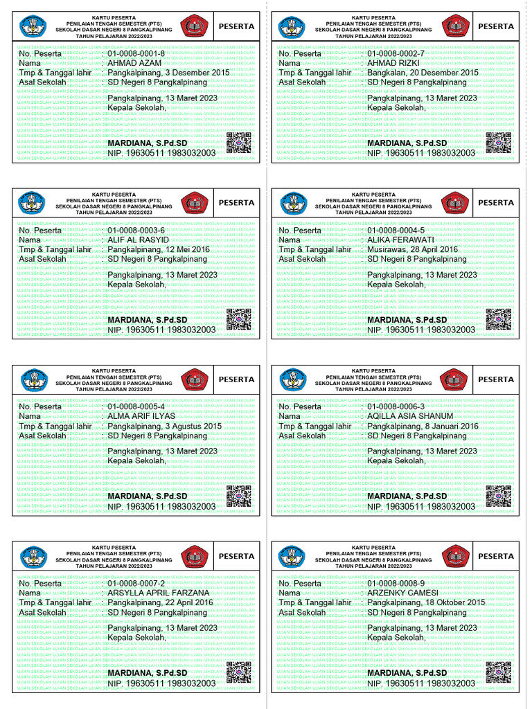 Kartu Pas Kelas 1 | PDF