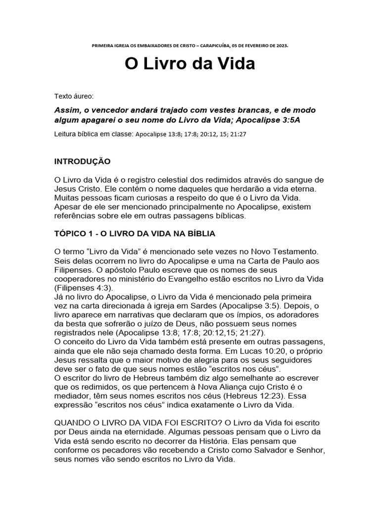 O LIVRO DA VIDA | PDF | Livro do Apocalipse | Jesus
