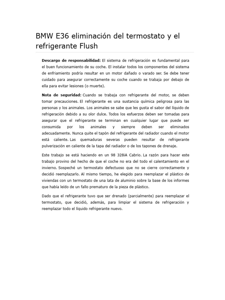 CAMBIAR TERMOSTATO Y LIQUIDO REFRRIGERANTE | PDF | Termostato | Tornillo
