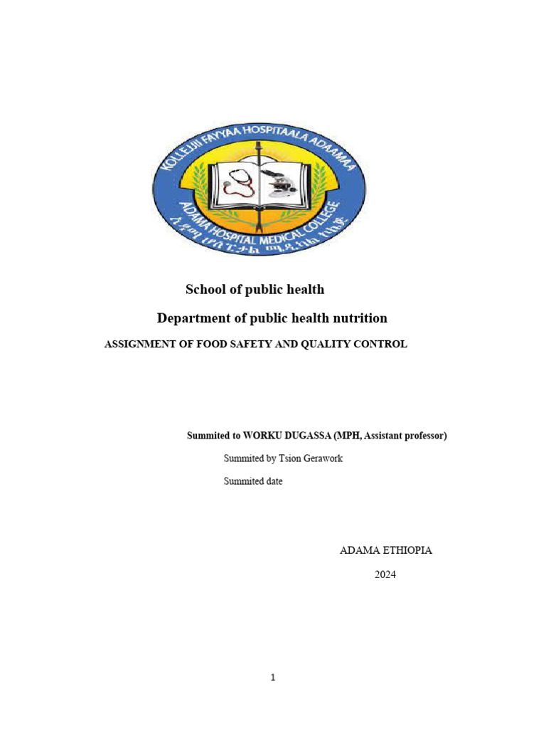 ASSIGNMENT OF FOOD SAFETY AND QUALITY CONTROL Tsi Autosaved | Download ...