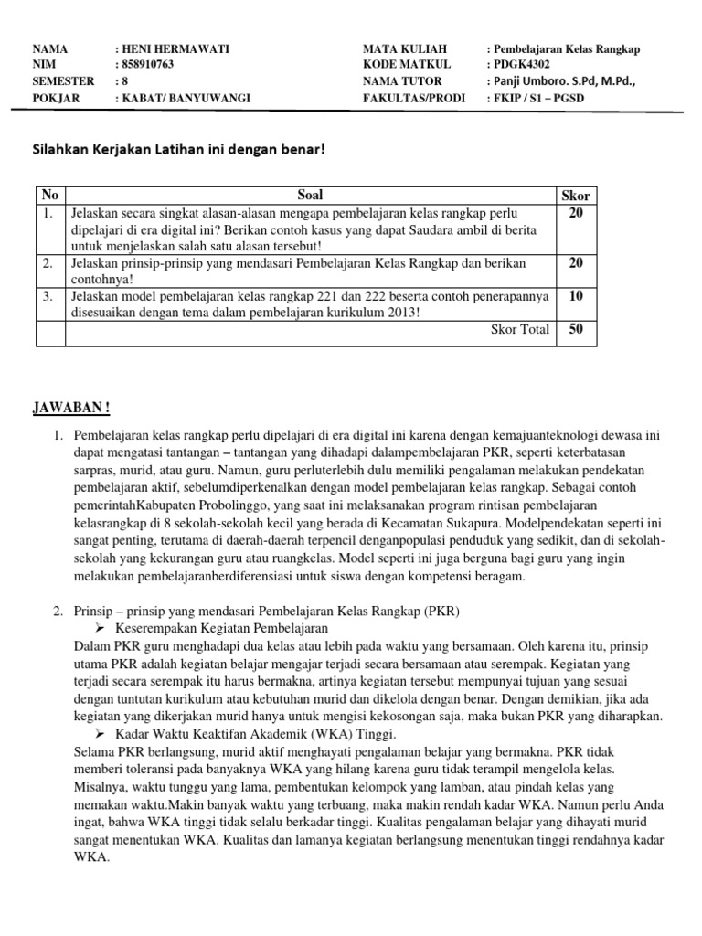 Latihan Uji Kompetensi 1 PKR (858910763 - HENI) | PDF