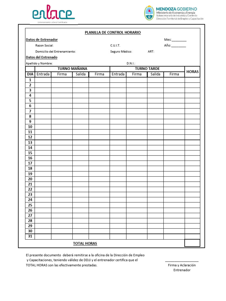 Planilla de Control Horario | PDF