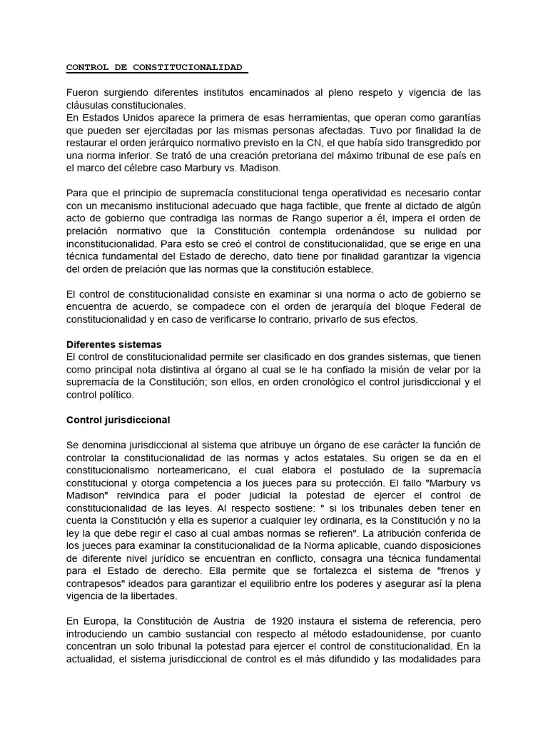 Control de Constitucionalidad: Sistemas y Requisitos | PDF ...