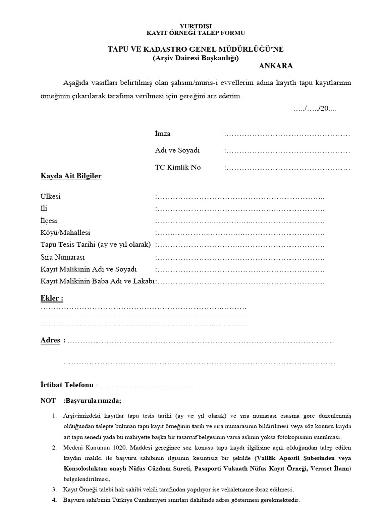 Ek 4-10 Kayit Ornegi Talep Formu Yurtdisi 0 | PDF