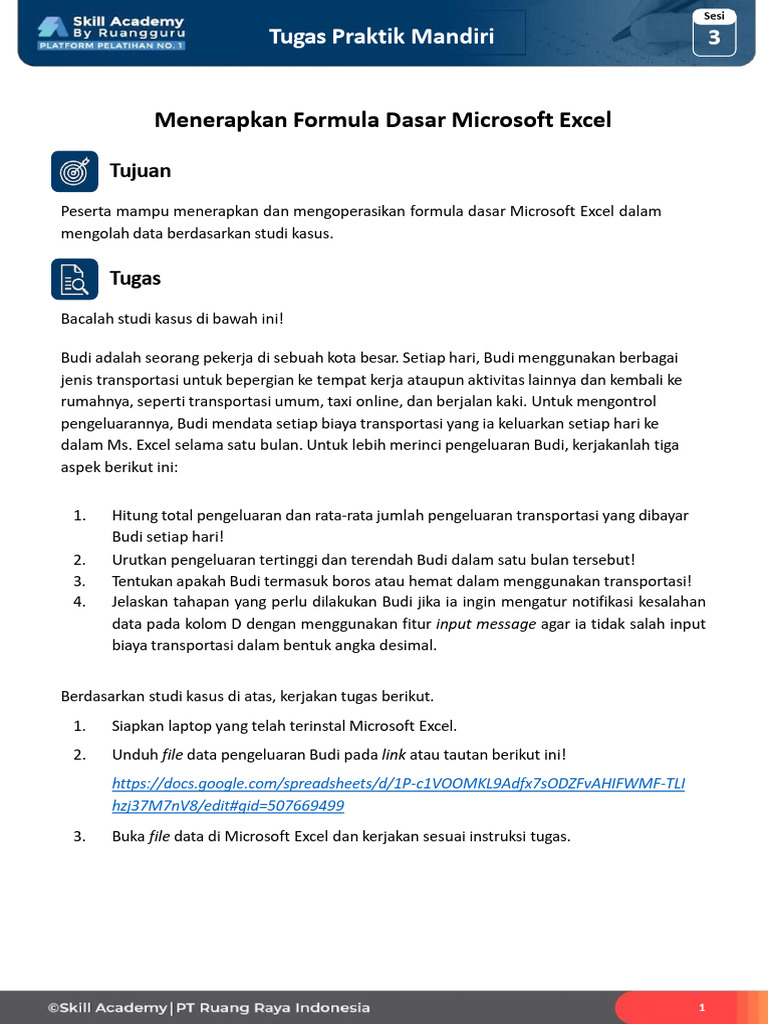 TPM 1 Menggunakan Formula Sederhana Excel - Ali Sodikin | PDF