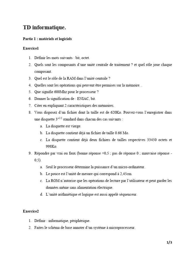 Introduction à l'informatique | PDF | Informatique | Entrée/Sortie