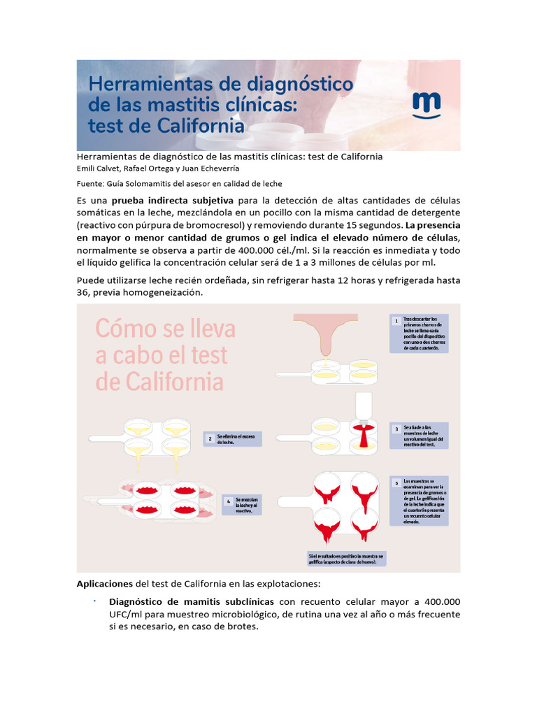 Test de California para Diagnóstico de Mastitis | PDF | Leche ...