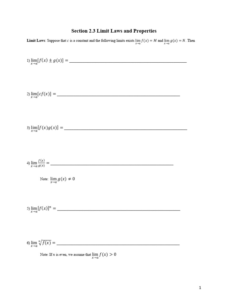 Limit Laws and Examples Explained | PDF | Mathematical Relations ...