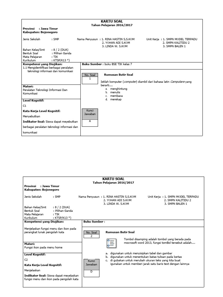 Contoh KARTU SOAL | PDF