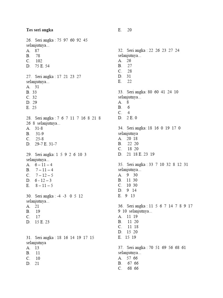Tes Seri Angka dan Huruf | PDF