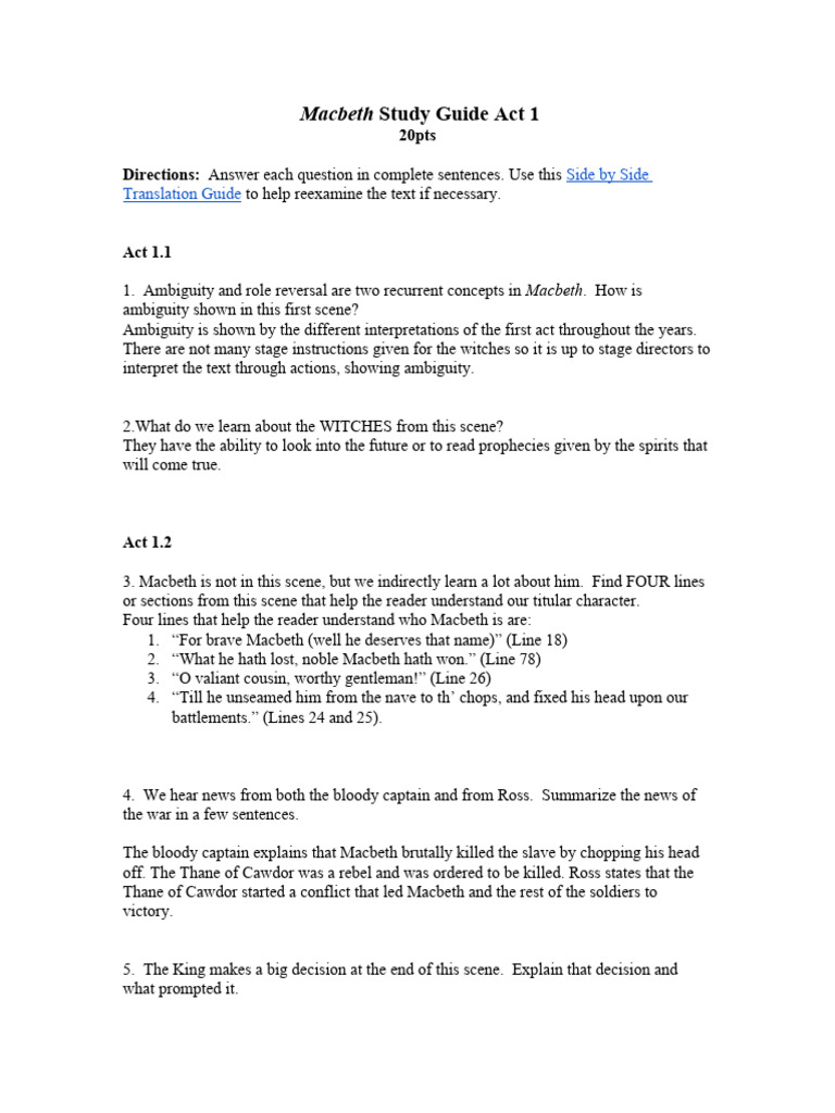 Macbeth Act 1 Study Guide | PDF | Macbeth